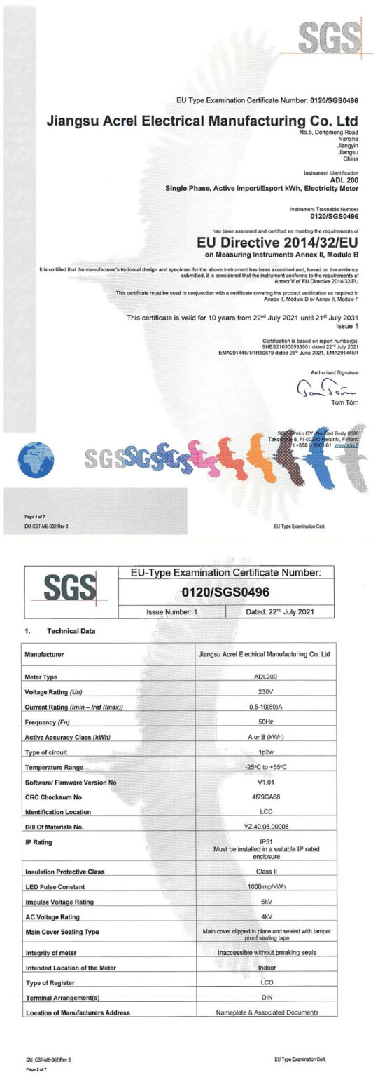 Acrel obtain MID Certificate - Acrel