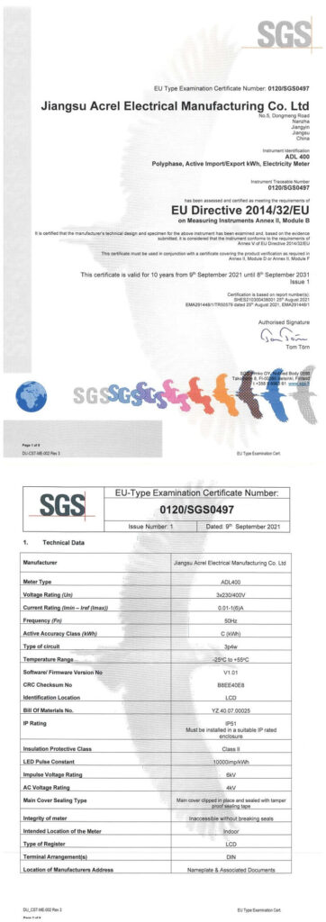 Acrel obtain MID Certificate - Acrel