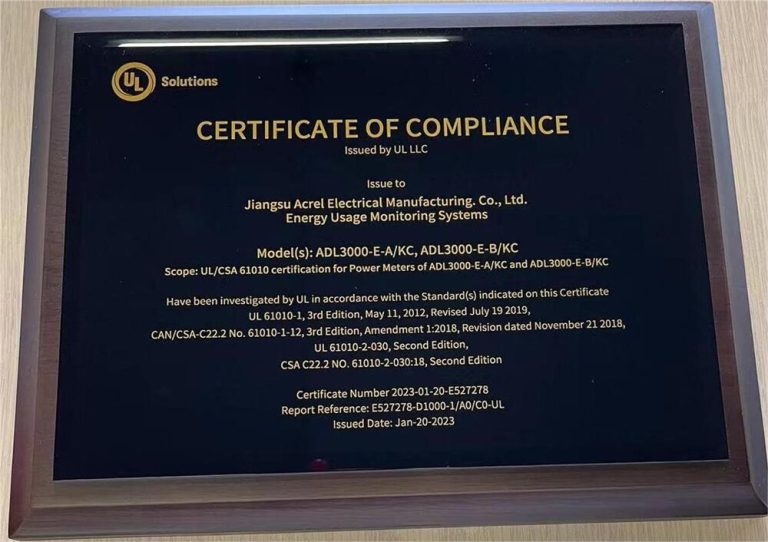 The 1st Certificate of UL61010-2-030 Standard in China! - Acrel