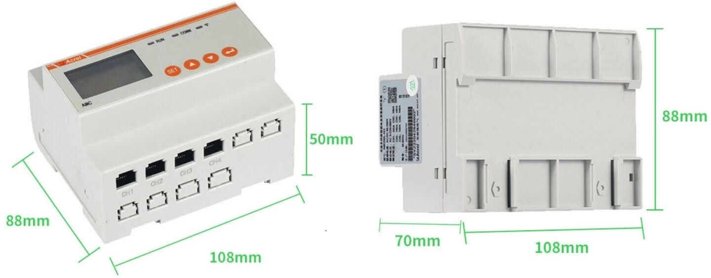 AMC200L-4/8E3 AC Power Meter with 4 or 8 Circuits RJ12 - Acrel